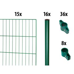 GARDEN 'N' MORE Einstabmattenzaun "mit Rundpfosten" Zaunelemente 15 Elemente für 30 m, LxH: 200 x 150 cm, mit 16 Pfosten Gr. H/L: 150 cm x 30 m, Pfosten: 16 St., grün