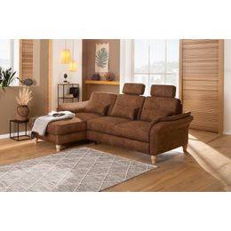 Ecksofa Home Affaire "Palace L-Form", braun (cognac), B:266cm H:89cm T:164cm, Struktur fein (100% Polyester);Struktur (100% Polyester);Luxus-Microfaser Lederoptik (100% Polyester), Sofas, Ecksofa, incl. Sitztiefenverstellung, wahlweise mit Bettfunktion und Stauraum