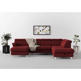 Sit & More Wohnlandschaft SIT & MORE "Marano U-Form", rot (bordeaux), B:304cm T:216cm, 100% Polyester, Sofas, Wohnlandschaft, inklusive Kopfteilverstellung, wahlweise mit Bettfunktion, Bettkasten