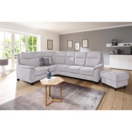 Ecksofa Home Affaire "Boccaccio L-Form", silber, B:265cm H:104cm T:215cm, Struktur weich (90% Polyester / 10% Polyamid);Luxus-Microfaser (100% Polyester);Luxus-Microfaser Vintageoptik(100% Polyester), Sofas, Ecksofa, mit Federkern, incl. Kopfteilverstellung, wahlweise Bettfunktion
