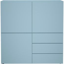 Kommode FMD "Blu", blau (denim), B:99,1cm H:101,2cm T:31,5cm, Sideboards, Breite 99 cm