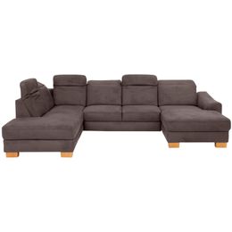 Wohnlandschaft Home Affaire "Dundee U-Form", braun (nuss), B:338cm H:86cm T:219cm, Luxus-Microfaser Florence (100% Polyester), Sofas, Wohnlandschaft, wahlweise mit Kopfteilverstellung und zus&auml;tzlich mit Bettfunktion