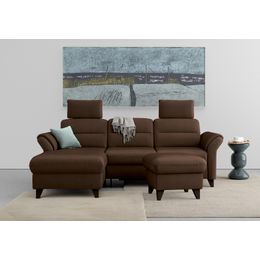 Sit & More Ecksofa SIT & MORE "Mellum L-Form", braun (dunkelbraun), B:250cm H:87cm T:163cm, 100% Polyester, Sofas, Ecksofa, Federkern, wahlweise mit Bettfunktion, Bettkasten und Armteilfunktion