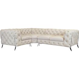 Chesterfield-Sofa LEONIQUE "Amaury L-Form", beige, B:264cm H:75cm T:204cm, Struktur (100% Polyester);Samtoptik (100% Polyester), Sofas, moderne Chersterfield-Optik, Breite 262 cm, Fußfarbe wählbar
