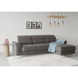 Sit & More Ecksofa SIT & MORE "Sinatra L-Form", grau (fango), B:258cm H:85cm T:170cm, 100% Polyester, Sofas, Ecksofa, mit Recamiere, optinal mit Kopfteilverstellung und Armteilfunktion