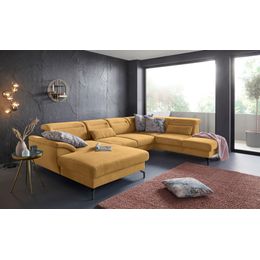 Sit & More Wohnlandschaft SIT & MORE "Percy U-Form", gelb (mustard), B:343cm H:80cm T:235cm, Sofas, Wohnlandschaft, 15 cm Fu&szlig;h&ouml;he, Sitztiefenverstellung, wahlweise in 2 Fu&szlig;farben