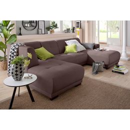 Wohnlandschaft Home Affaire "Langeland U-Form", braun, B:297cm H:85cm T:163cm, Filzoptik (100% Polyester);Struktur (100% Polyester);Webstoff (100% Polyester), Sofas, Wohnlandschaft, incl. 2 Zierkissen, Recamiere wahlweise links oder rechts