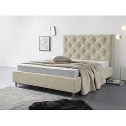 Polsterbett LEONIQUE "Louanne", beige (natur), B:174cm H:131cm L:221cm, Betten, mit schöner Knopfheftung im Rückenteil, inkl. Bettkasten