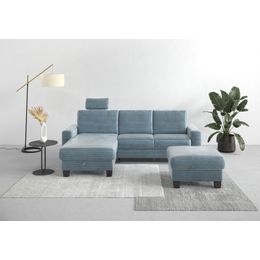 Ecksofa Home Affaire "Summer L-Form", blau (blau, grau), B:249cm H:91cm T:164cm, 100% Polyester, Sofas, Ecksofa, mit Recamiere, mit oder ohne Bettfunktion und Bettkasten, Cord-Bezug