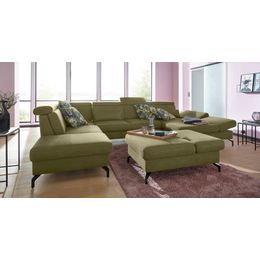 Sit & More Wohnlandschaft SIT & MORE "Brisbane U-Form", gr&uuml;n (olive), B:367cm T:243cm, Soft clean (98% Polyester, 2% Polyamid), Sofas, Wohnlandschaft, Fu&szlig;h&ouml;he 12 cm, inklusive Sitztiefen-, Armteil- und Kopfteilverstellung