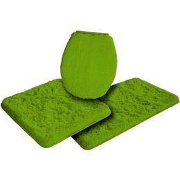 Möve Badematte MÖVE "Essentail/Superwuschel" Badematten Gr. 3-tlg. Hänge-WC Set, 3 St., Polyester, grün (peridot) Einfarbige Badematten Microfaser-Badematte, Badteppich, rechteckig, rund & als 3-tlg. Set