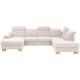 Wohnlandschaft Home Affaire "Dundee U-Form", beige (creme), B:338cm H:86cm T:219cm, Struktur fein (100% Polyester), Sofas, Wohnlandschaft, wahlweise mit Kopfteilverstellung und zus&auml;tzlich mit Bettfunktion