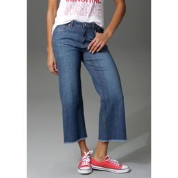 7/8-Jeans Aniston CASUAL Gr. 40, N-Gr, blau (darkblue) Damen Jeans Röhrenjeans mit leicht ausgefranstem Beinabschluss