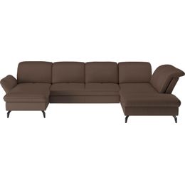 Sit & More Wohnlandschaft SIT & MORE "Leandro U-Form", braun (dunkelbraun), B:363cm H:88cm T:242cm, 100% Polyester, Sofas, Wohnlandschaft, Wahlweise mit Bett-, Kopfteil - und Armlehnfunktion, sowie Bettkasten