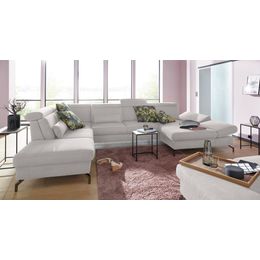 Sit & More Wohnlandschaft SIT & MORE "Brisbane U-Form", beige (creme), B:367cm T:243cm, Soft clean (98% Polyester, 2% Polyamid), Sofas, Wohnlandschaft, Fu&szlig;h&ouml;he 12 cm, inklusive Sitztiefen-, Armteil- und Kopfteilverstellung