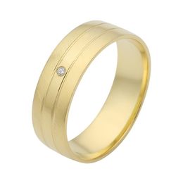 Trauring Firetti "Schmuck Geschenk Gold 375 Hochzeit Ehering "LIEBE"" Fingerringe Gr. 22, 0,01 ct SI = kleine Einschlüsse mit Brillant, Gelbgold 375, 6 mm, gelb (gelbgoldfarben) Made in Germany, wahlweise mit oder ohne Brillant