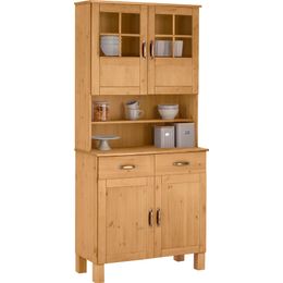 Küchenbuffet Home Affaire "Alby", beige (natur gebeizt, gewachst), B:85cm H:185cm T:38cm, Massivholz, Schränke, Breite 85 cm, 2 Glastüren