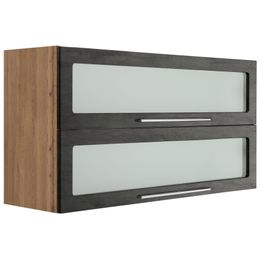 Glashängeschrank KOCHSTATION "KS-Samos" Schränke Gr. B/H/T: 110 cm x 57 cm x 34 cm, grau (beton o x id, wotaneichefarben) Hängeschränke mit 2 Klappen