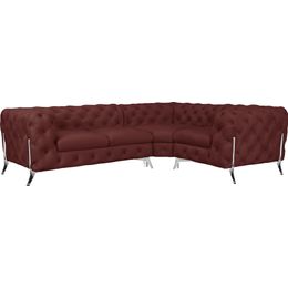 Chesterfield-Sofa LEONIQUE "Amaury L-Form", rosa (rose), B:264cm H:75cm T:204cm, Struktur (100% Polyester);Samtoptik (100% Polyester), Sofas, moderne Chersterfield-Optik, Breite 262 cm, Fußfarbe wählbar