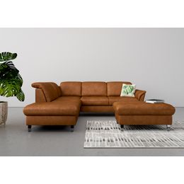 Sit & More Ecksofa SIT & MORE "Maggiore L-Form", braun (cognac), B:261cm H:88cm T:224cm, 100% Polyester, Sofas, Ecksofa, wahlweise mit Kopfteilverstellung, Bettfunktion und Stauraum
