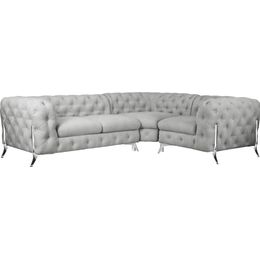 Chesterfield-Sofa LEONIQUE "Amaury L-Form", silber, B:264cm H:75cm T:204cm, Struktur (100% Polyester);Samtoptik (100% Polyester), Sofas, moderne Chersterfield-Optik, Breite 262 cm, Fußfarbe wählbar