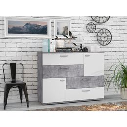 Kommode FORTE "Skive" Sideboards Gr. B/H/T: 125 cm x 95,9 cm x 41,3 cm, 4 Schubkästen, 4 St., weiß (weiß kombiniert mit betonoptik) Breite ca. 125 cm