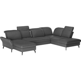 Sit & More Wohnlandschaft SIT & MORE "Leandro U-Form", grau (anthrazit), B:363cm H:88cm T:242cm, 100% Polyester, Sofas, Wohnlandschaft, Wahlweise mit Bett-, Kopfteil - und Armlehnfunktion, sowie Bettkasten