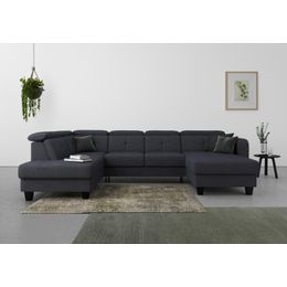 Sit & More Wohnlandschaft SIT & MORE "Belluci U-Form", blau (tiefblau), B:321cm H:85cm T:195cm, Sofas, Wohnlandschaft, Kopfteilverstellung und Federkern, wahlweise mit Bettfunktion