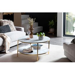 Couchtisch Salesfever Tische Gr. B/H/T: 80 cm x 45 cm x 80 cm, Weiß/Gold, weiß (weiß, gold, weiß) Couchtische rund oval Tischplatten in Marmoroptik