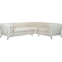 Chesterfield-Sofa LEONIQUE "Amaury L-Form", beige, B:264cm H:75cm T:204cm, Struktur (100% Polyester);Samtoptik (100% Polyester), Sofas, moderne Chersterfield-Optik, Breite 262 cm, Fußfarbe wählbar