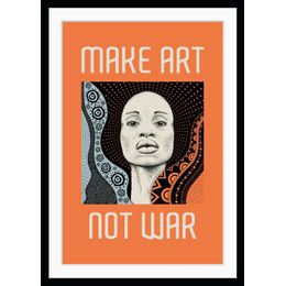 Bild queence "MAKE ART NOT WAR" Bilder Gr. B/H: 50 cm x 70 cm, Wandbild Sprüche & Texte Hochformat, orange Spruch, Frau, Abstrakt, gerahmt