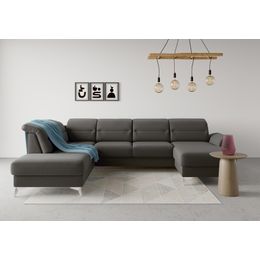 Sit & More Wohnlandschaft SIT & MORE "Sinatra U-Form", grau (fango), B:326cm H:85cm T:220cm, 100% Polyester, Sofas, Wohnlandschaft, optional mit Kopfteilverstellung und Armteilfunktion etc.