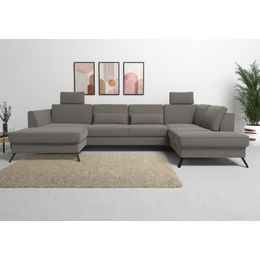 Sit & More Wohnlandschaft SIT & MORE "Olsen U-Form", grau (hellgrau), B:335cm H:88cm T:201cm, 100% Polyester, Sofas, Wohnlandschaft, inklusive Sitztiefenverstellung, wahlweise mit Bettfunktion, 15cm hoch