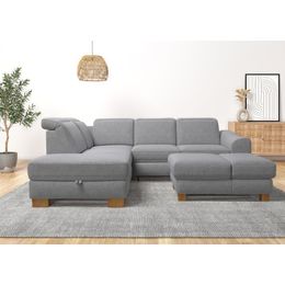 Ecksofa Home Affaire "Dundee L-Form", grau (steel), B:263cm H:86cm T:219cm, Flachgewebe 100% Polyester, Sofas, Ecksofa, wahlweise mit Kopfteilverstellung und zus&auml;tzlich mit Bettfunktion