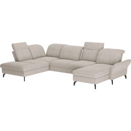 Sit & More Wohnlandschaft SIT & MORE "Leandro U-Form", beige (creme), B:363cm H:88cm T:242cm, 90% Polyester, 10% Polyamid, Sofas, Wohnlandschaft, Wahlweise mit Bett-, Kopfteil - und Armlehnfunktion, sowie Bettkasten