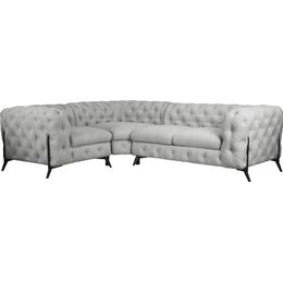 Chesterfield-Sofa LEONIQUE "Amaury L-Form", silber, B:264cm H:75cm T:204cm, Struktur (100% Polyester);Samtoptik (100% Polyester), Sofas, moderne Chersterfield-Optik, Breite 262 cm, Fußfarbe wählbar