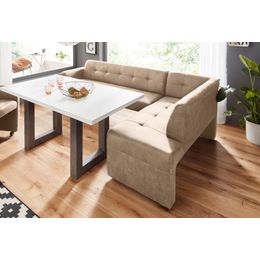 Eckbank exxpo - SOFA FASHION "Barista" Sitzbänke Gr. B/H/T: 197 cm x 82 cm x 265 cm, Lu x us-Microfaser, langer Schenkel links, beige (sahara) Eckbänke Frei im Raum stellbar