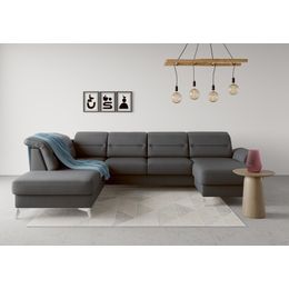 Sit & More Wohnlandschaft SIT & MORE "Sinatra U-Form", grau (dunkelgrau), B:326cm H:85cm T:220cm, 98% Polyester, 2% Polyamid, Sofas, Wohnlandschaft, optional mit Kopfteilverstellung und Armteilfunktion etc.