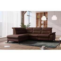 Sit & More Ecksofa SIT & MORE "Astoria L-Form", braun (dunkelbraun), B:256cm H:91cm T:225cm, 100% Polyester, Sofas, Ecksofa, wahlweise mit motorischer Relaxfunktion