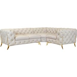 Chesterfield-Sofa LEONIQUE "Amaury L-Form", beige, B:264cm H:75cm T:204cm, Struktur (100% Polyester);Samtoptik (100% Polyester), Sofas, moderne Chersterfield-Optik, Breite 262 cm, Fußfarbe wählbar