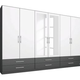 Kleiderschrank Rauch "Hersbruck" Schränke Gr. B/H/T: 270 cm x 210 cm x 54 cm, mit 2 Spiegeln, 6 St., grau (graumetallic, weiß) Kleiderschränke mit 6 Schubkästen