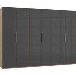 Kleiderschrank wimex "Level by fresh to go" Schränke Gr. B/H/T: 300 cm x 216 cm x 58 cm, 6 St., grau (plankeneichefarben, grauglas) Drehtürenschrank Kleiderschrank Schränke Türen vollflächig mit farbigem Glas