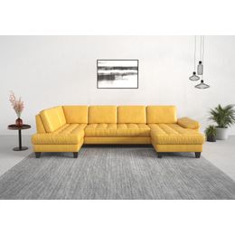 Sit & More Wohnlandschaft SIT & MORE "Westham U-Form", gelb (dijon), B:338cm H:88cm T:172cm, 100% Polyester, Sofas, Wohnlandschaft, wahlweise mit Bettfunktion, Bettkasten, Sitztiefenverstellung