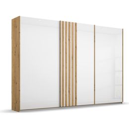 Schwebetürenschrank Rauch "Mosbach" Schränke Gr. B/H/T: 271 cm x 210 cm x 62 cm, 3 St., weiß (eiche artisan, alpinweiß) in moderner Lamellen-Optik und Glasfront