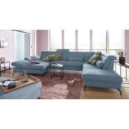 Sit & More Wohnlandschaft SIT & MORE "Brisbane U-Form", blau (hellblau), B:367cm T:243cm, Soft clean (98% Polyester, 2% Polyamid), Sofas, Wohnlandschaft, Fu&szlig;h&ouml;he 12 cm, inklusive Sitztiefen-, Armteil- und Kopfteilverstellung