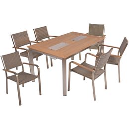 Garten-Essgruppe Garden Pleasure "FLORENCE" Sitzmöbel-Sets Gr. B/H/T: 250 cm x 85 cm x 190 cm, stapelbar, beige (champagner, teak, optik, braun, champagner) Outdoor Möbel mit platzsparenden Stapelstühlen