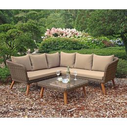 Garten-Essgruppe Garden Pleasure "PAMPLONA" Sitzmöbel-Sets Gr. B/H/T: 180 cm x 75 cm x 180 cm, braun (anisbraun, braun, braun) mit bequemer Polsterung