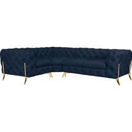 Chesterfield-Sofa LEONIQUE "Amaury L-Form", blau, B:264cm H:75cm T:204cm, Struktur (100% Polyester);Samtoptik (100% Polyester), Sofas, moderne Chersterfield-Optik, Breite 262 cm, Fußfarbe wählbar