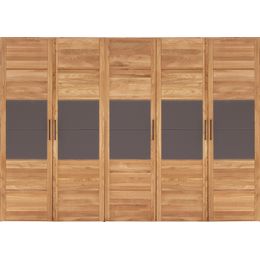 Drehtürenschrank Home Affaire "Chamara", beige (natur), B:307cm H:218cm T:65cm, Schränke, Drehtürenschrank Kleiderschrank, aus massivem Eichenholz, in unterschiedlichen Breiten, Höhe 218 cm