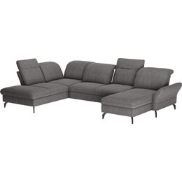 Sit & More Wohnlandschaft SIT & MORE "Leandro U-Form", grau, B:363cm H:88cm T:242cm, 90% Polyester, 10% Polyamid, Sofas, Wohnlandschaft, Wahlweise mit Bett-, Kopfteil - und Armlehnfunktion, sowie Bettkasten
